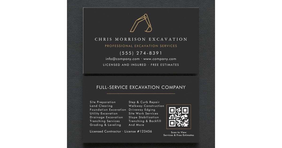 Construction Contractor Excavation QR Code Business Card | Zazzle
