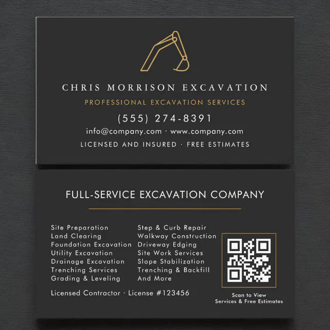 Construction Contractor Excavation QR Code Business Card | Zazzle