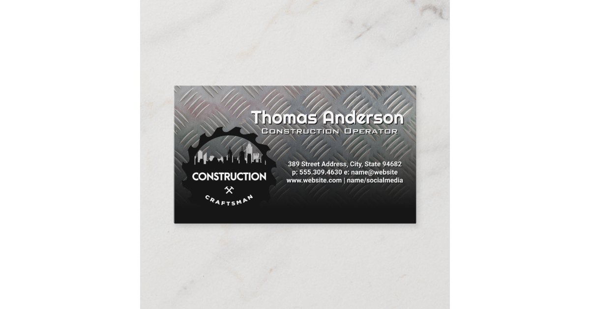 Construction Craftsman Logo | Steel Plate Business Card | Zazzle