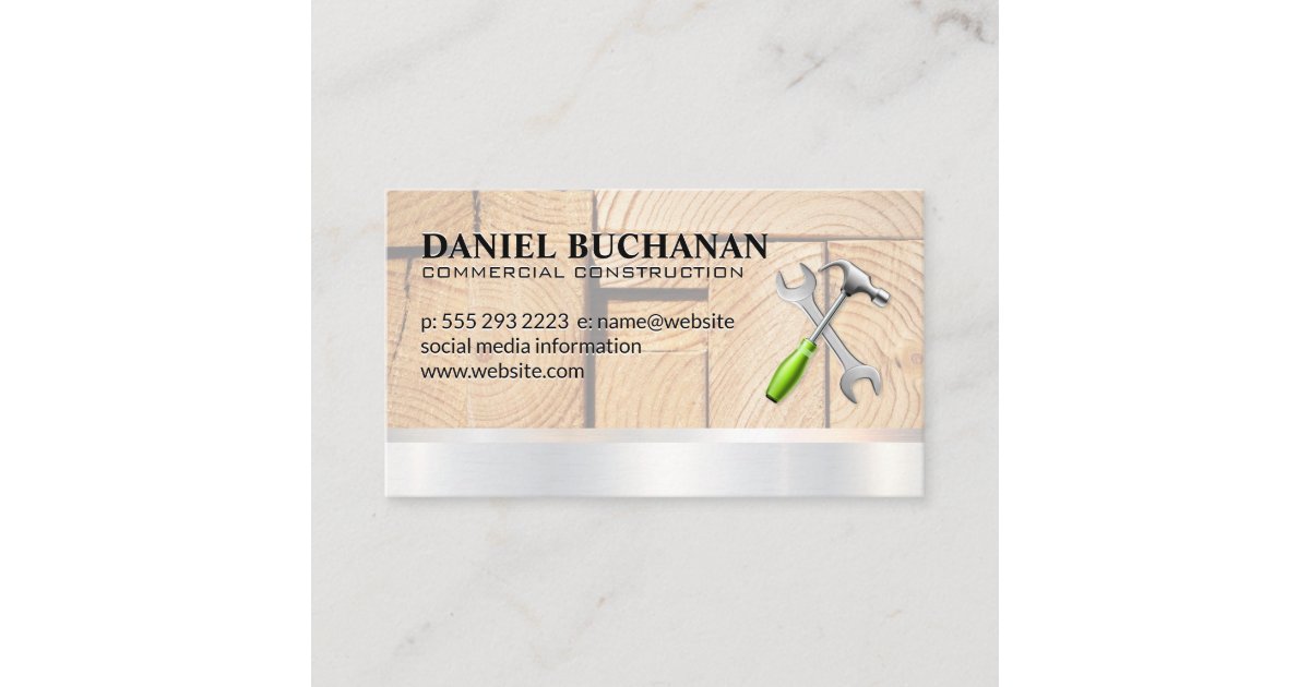 Construction | Cut Wood | Hammer Wrench Business Card | Zazzle
