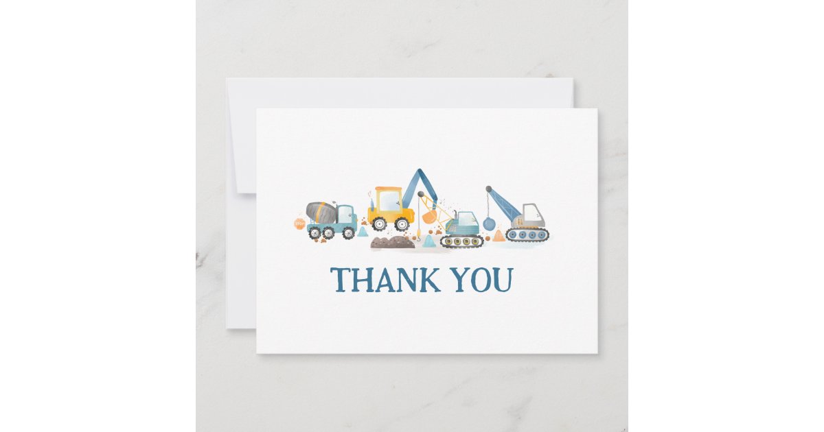 Construction Diggers and Truck, Thank You Card | Zazzle