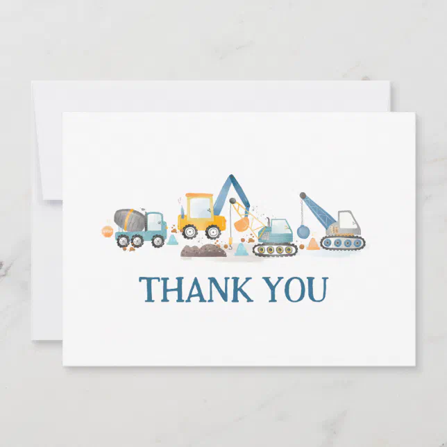 Construction Diggers and Truck, Thank You Card | Zazzle