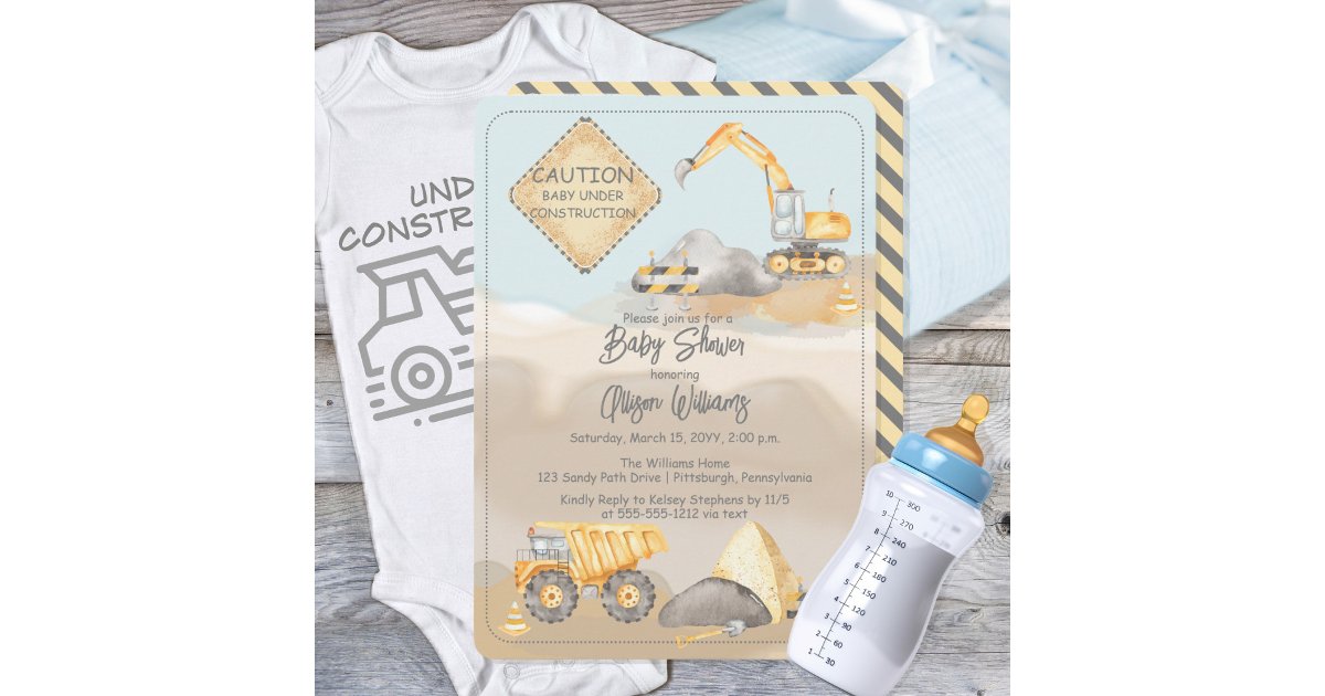 Construction Dump Truck Boy Baby Shower Invitation | Zazzle