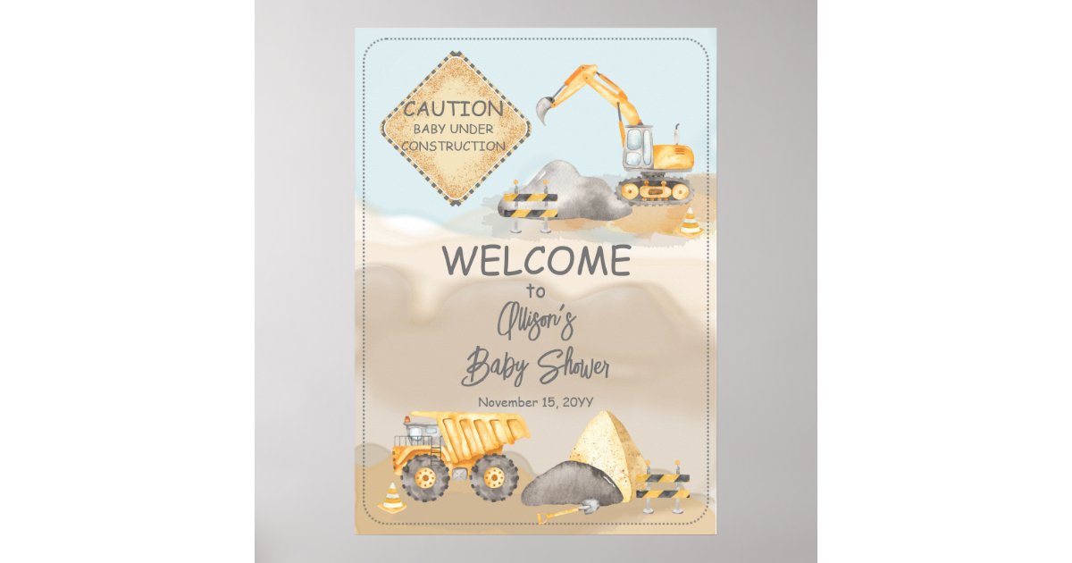 Construction Dump Truck Boy Baby Shower Sign | Zazzle