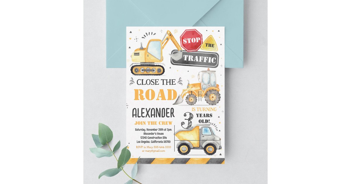 Construction Dump Truck Boy Birthday Invitation | Zazzle