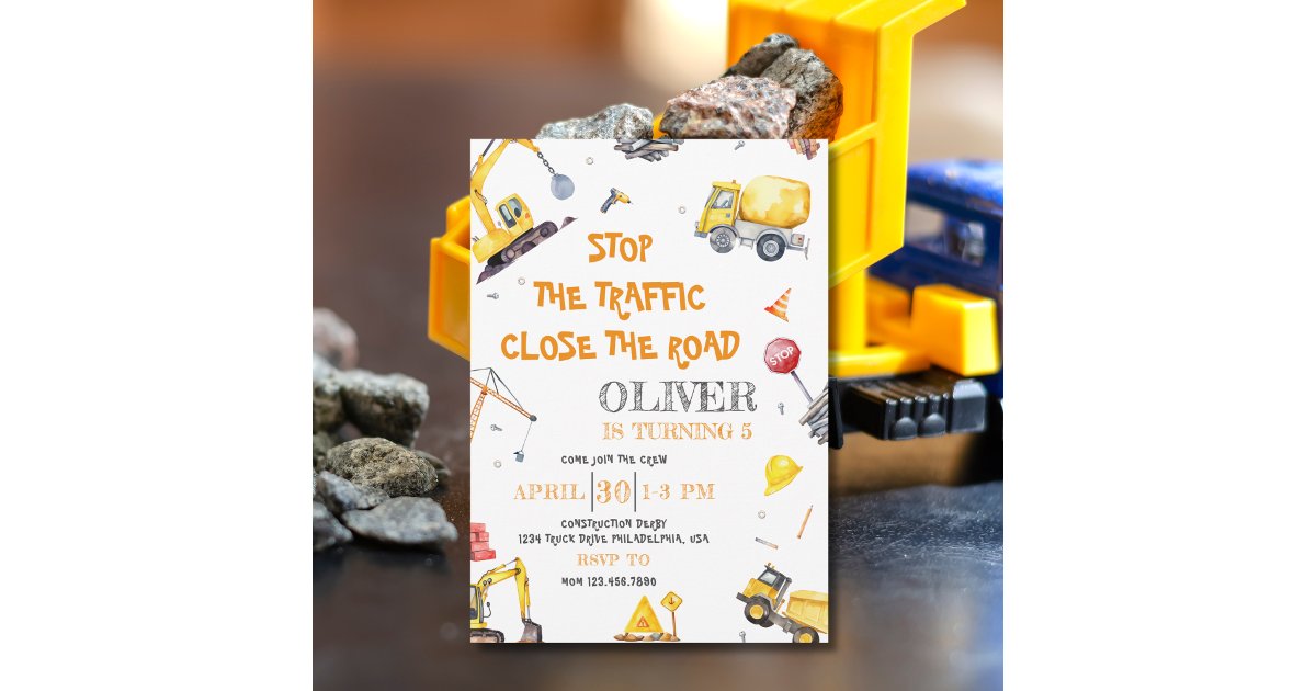 Construction Dump Truck Boy Birthday Party Invitation | Zazzle