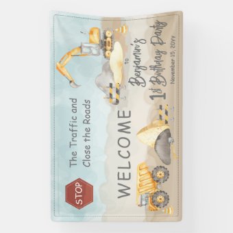 Construction Dump Truck Boy's 1st Birthday Party Banner | Zazzle