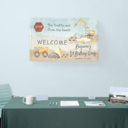 Construction Dump Truck Boy's 1st Birthday Party Banner | Zazzle