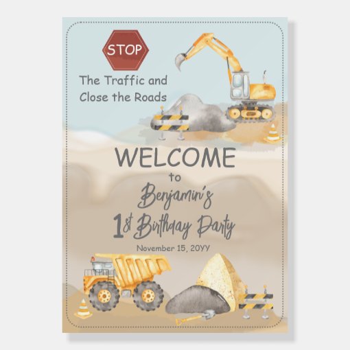 Construction Dump Truck Boy's 1st Birthday Party Foam Board | Zazzle