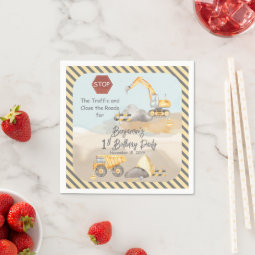 Construction Dump Truck Boy's 1st Birthday Party Napkins | Zazzle