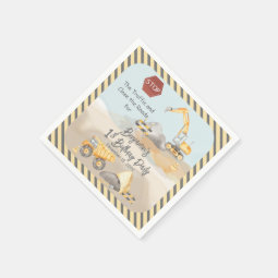 Construction Dump Truck Boy's 1st Birthday Party Napkins | Zazzle