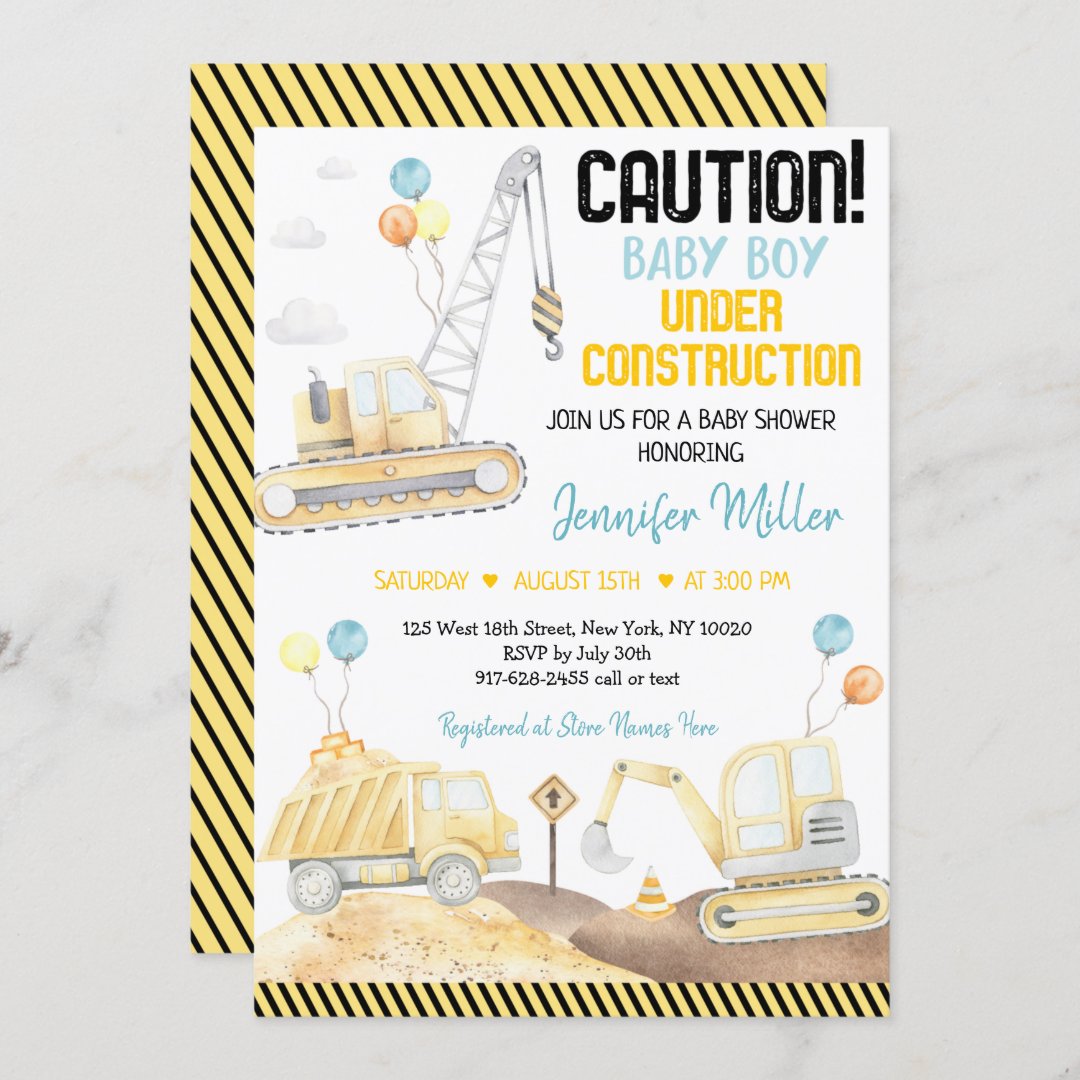 Construction Dump Truck Digger Baby Shower Invitation | Zazzle