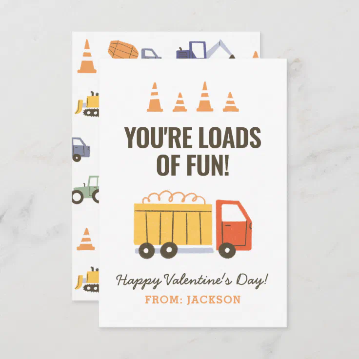 Construction Dump Truck Kids Classroom Valentine Note Card | Zazzle