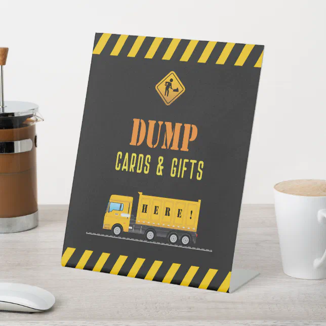 Construction Dump Truck Party Cards and Gifts Pedestal Sign | Zazzle