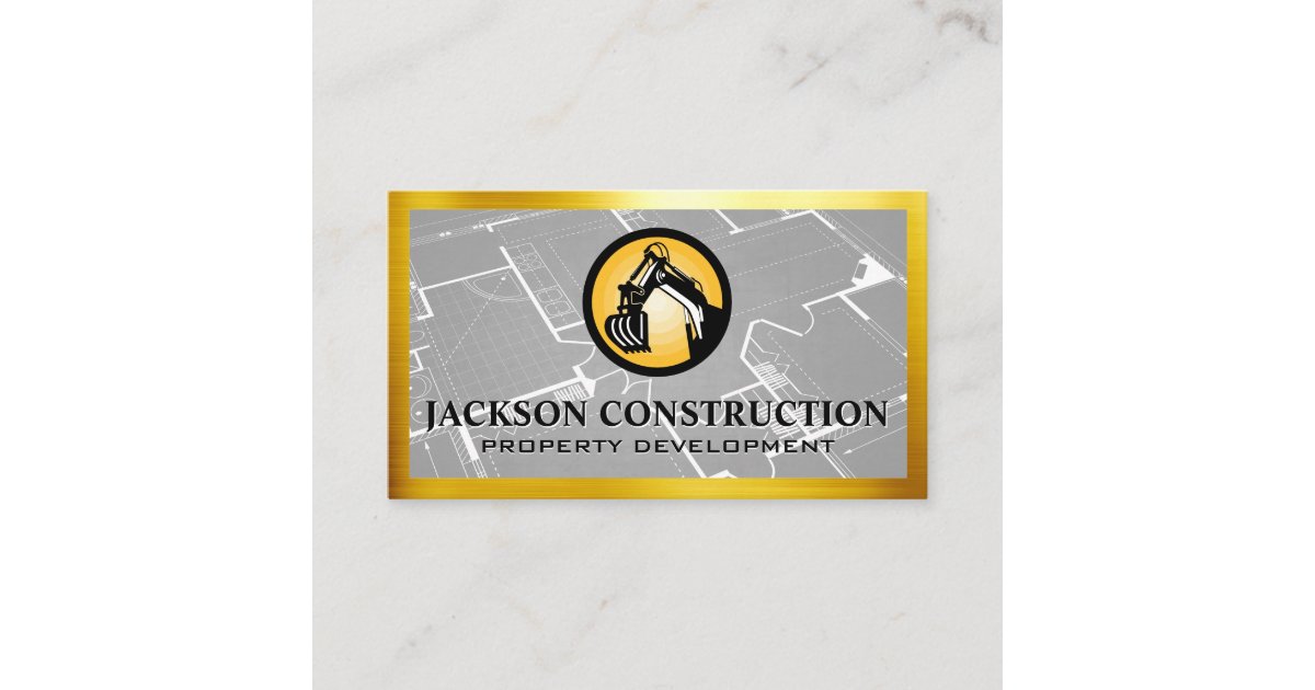 Construction Earth Mover Logo | Blueprint Business Card | Zazzle