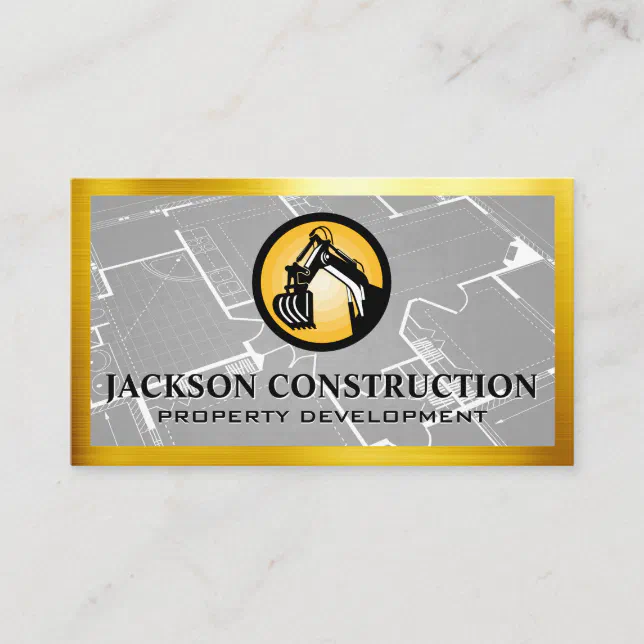 Construction Earth Mover Logo | Blueprint Business Card | Zazzle