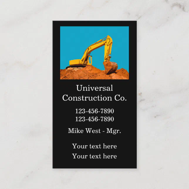 Construction Earth Moving Excavation Business Card | Zazzle