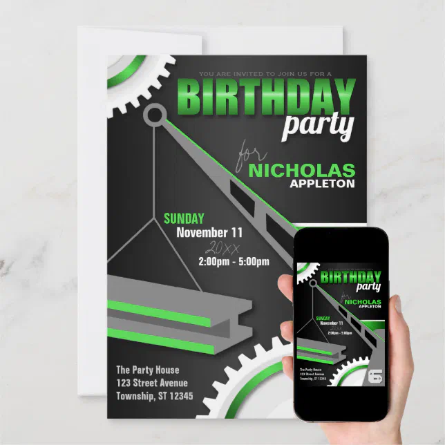 Construction & Engineering Birthday Party Invitation | Zazzle
