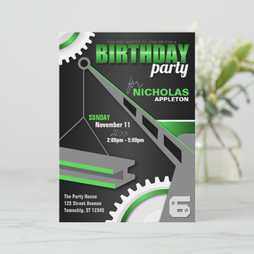 Construction & Engineering Birthday Party Invitation | Zazzle