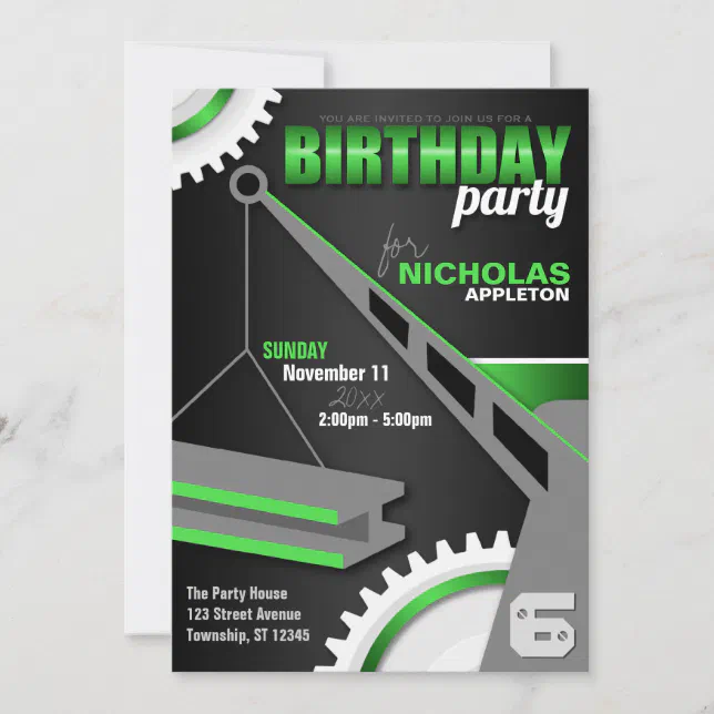 Construction & Engineering Birthday Party Invitation | Zazzle