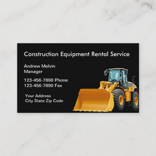Construction Equipment Rental Business Card | Zazzle