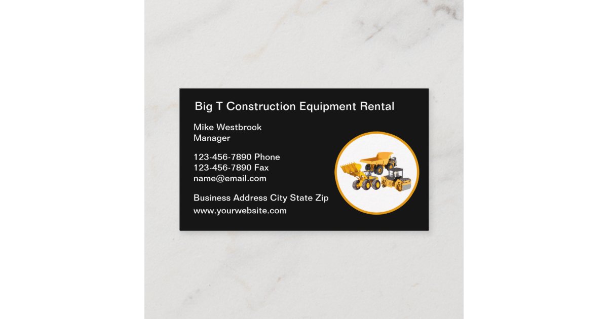 Construction Equipment Rental Business Card | Zazzle