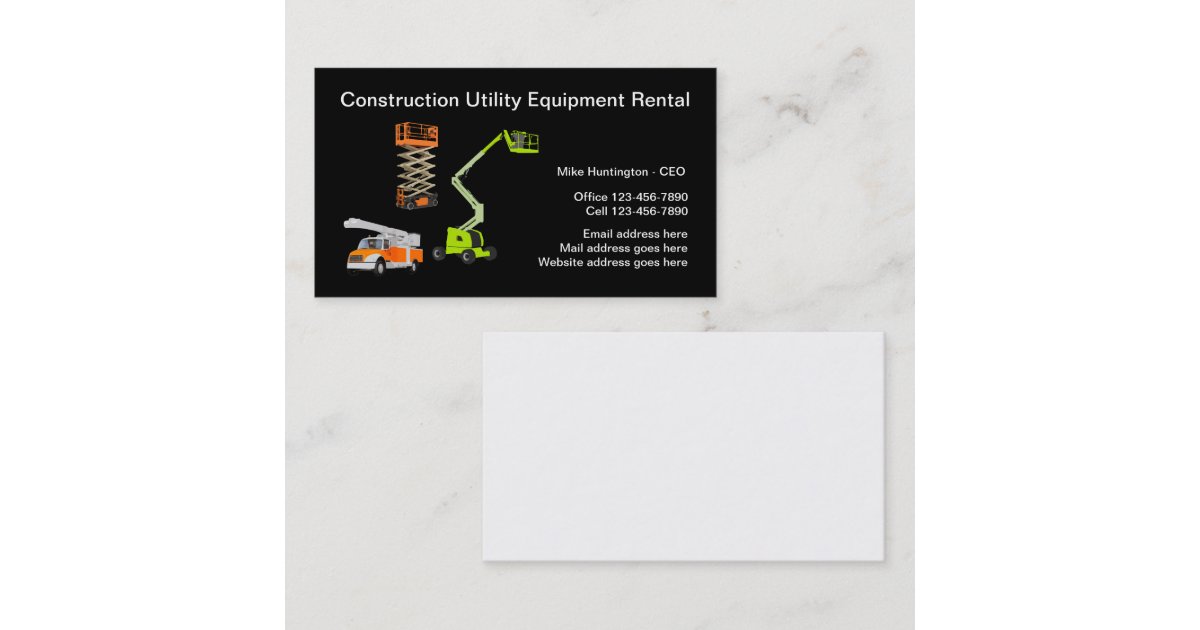 Construction Equipment Rental Business Card | Zazzle