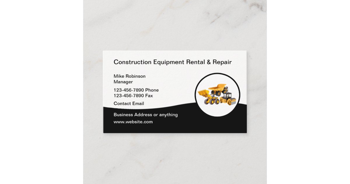 Construction Equipment Rental & Repair Services Business Card | Zazzle