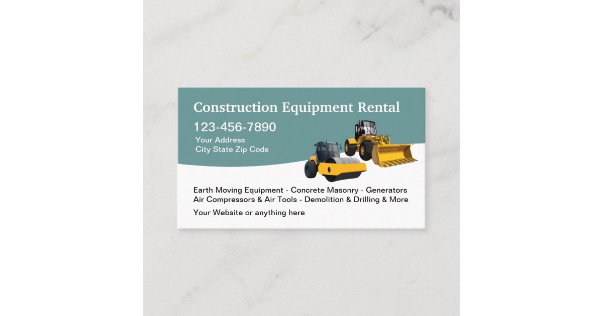 Construction Equipment Rental Services Business Card | Zazzle