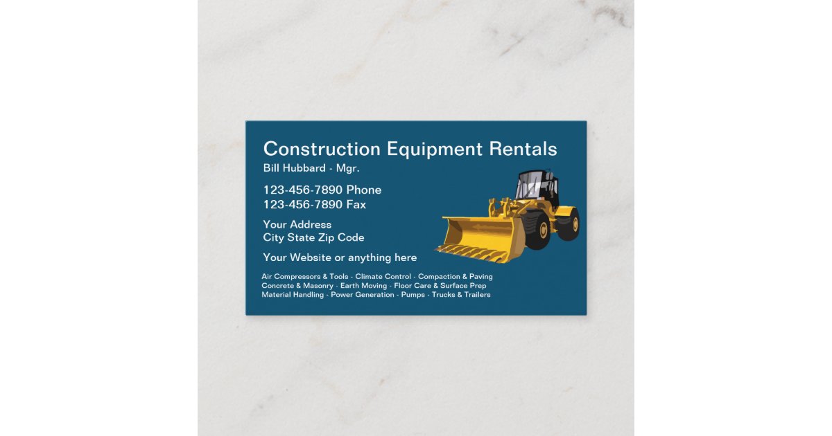 Construction Equipment Rental Theme Business Card | Zazzle.com