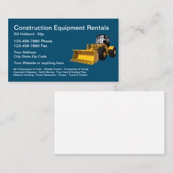 Construction Equipment Rental Theme Business Card | Zazzle