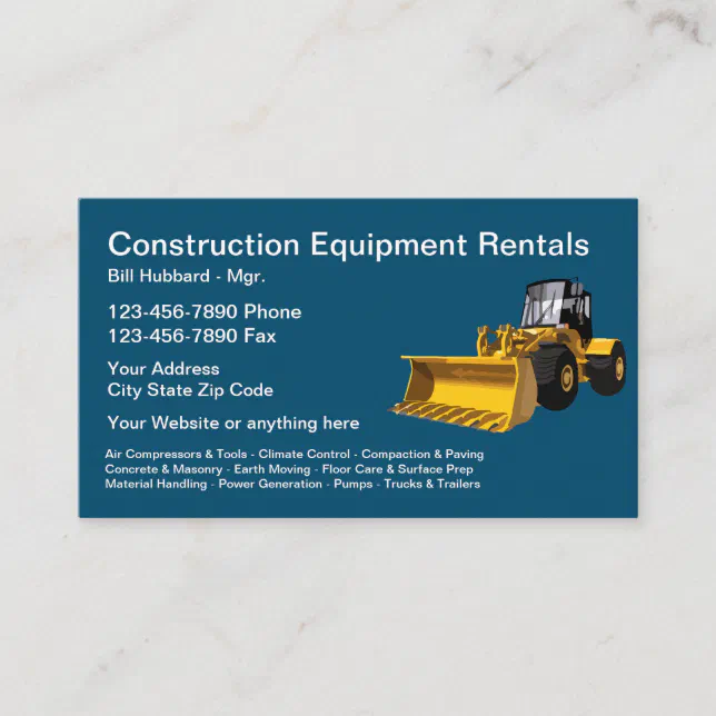 Construction Equipment Rental Theme Business Card | Zazzle
