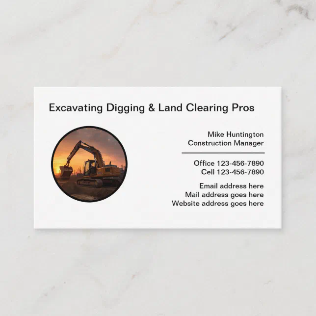Construction Excavating Digging Land Clearing Business Card | Zazzle