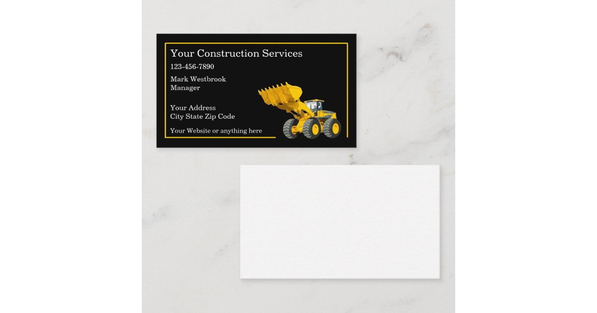 Construction Excavating Equipment Services Business Card | Zazzle