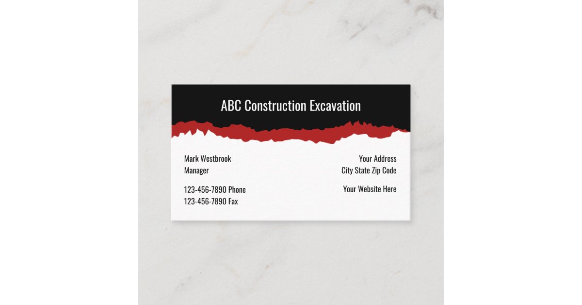 Construction Excavation Services Business Card | Zazzle