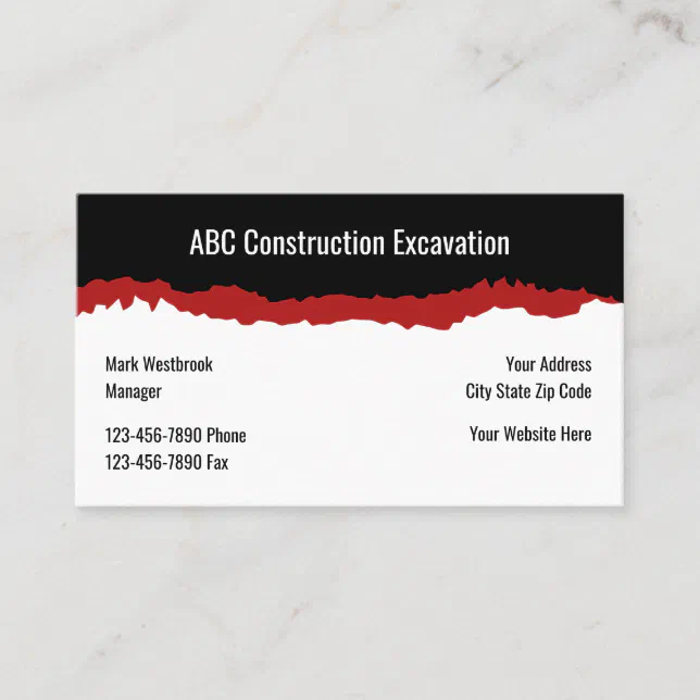 Construction Excavation Services Business Card | Zazzle