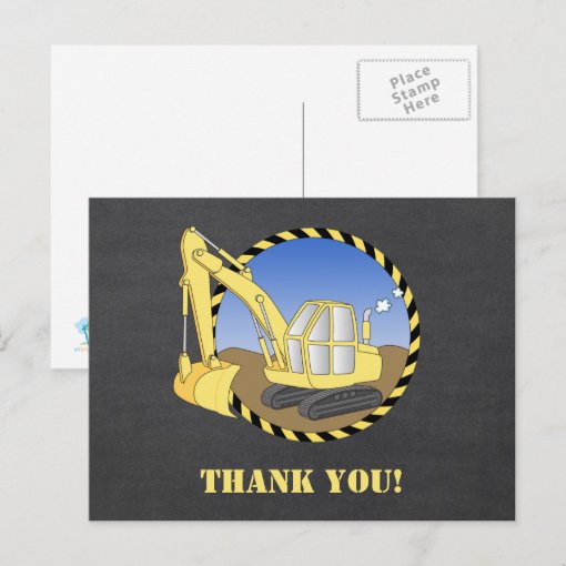 Construction Excavator Digger Thank You postcard | Zazzle