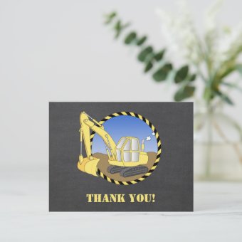 Construction Excavator Digger Thank You postcard | Zazzle