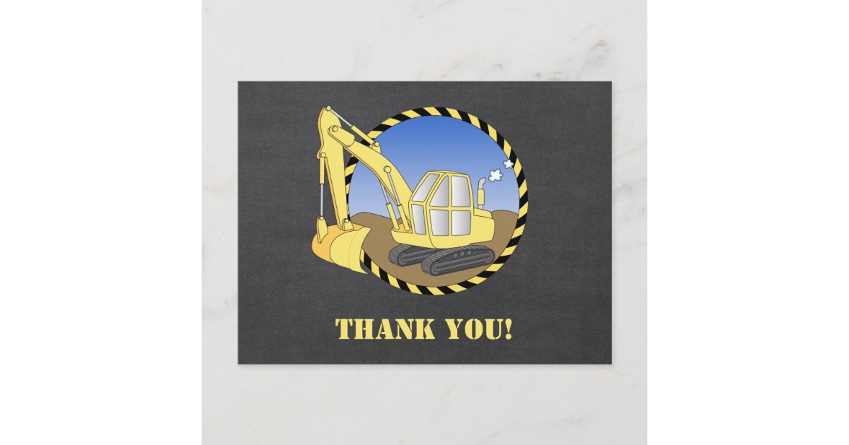 Construction Excavator Digger Thank You postcard | Zazzle