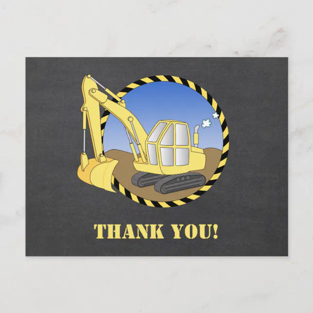 Construction Excavator Digger Thank You postcard | Zazzle