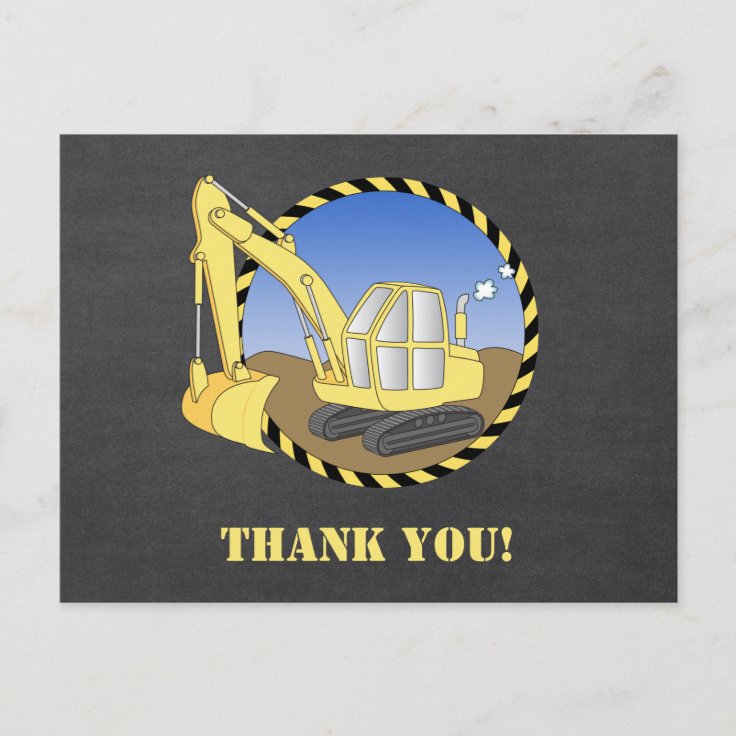 Construction Excavator Digger Thank You postcard | Zazzle