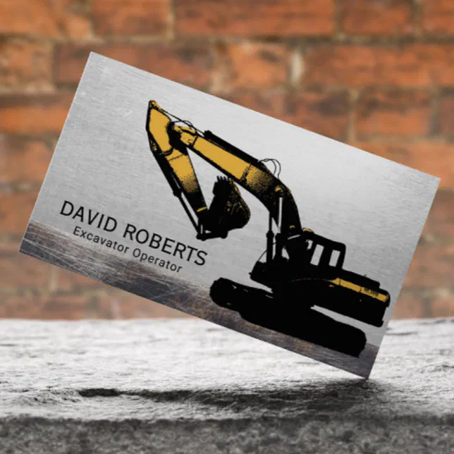 Construction Excavator Plant Operator Metal Business Card | Zazzle