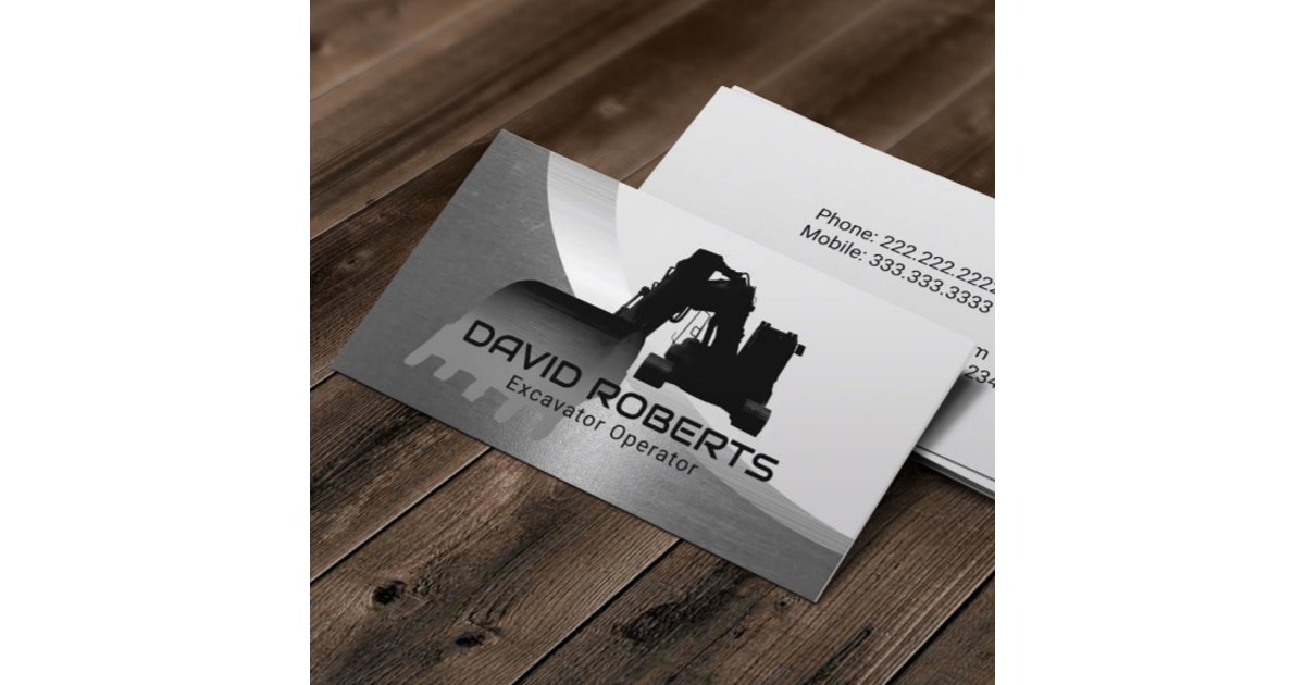 Construction Excavator Plant Operator Modern Metal Business Card | Zazzle