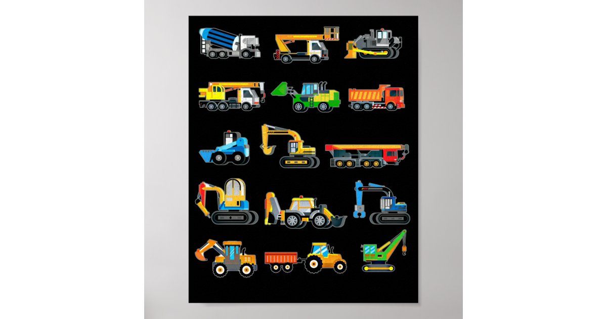 Construction Excavator Vehicles machinery Poster | Zazzle