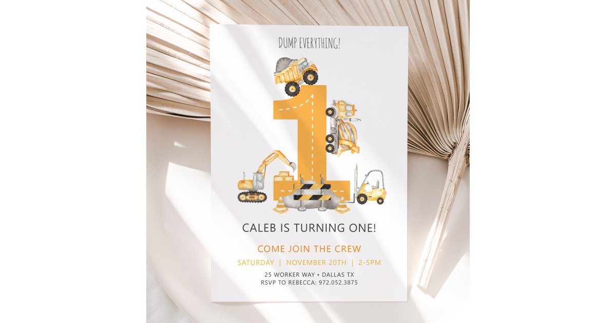 Construction First Birthday Invitation | Zazzle