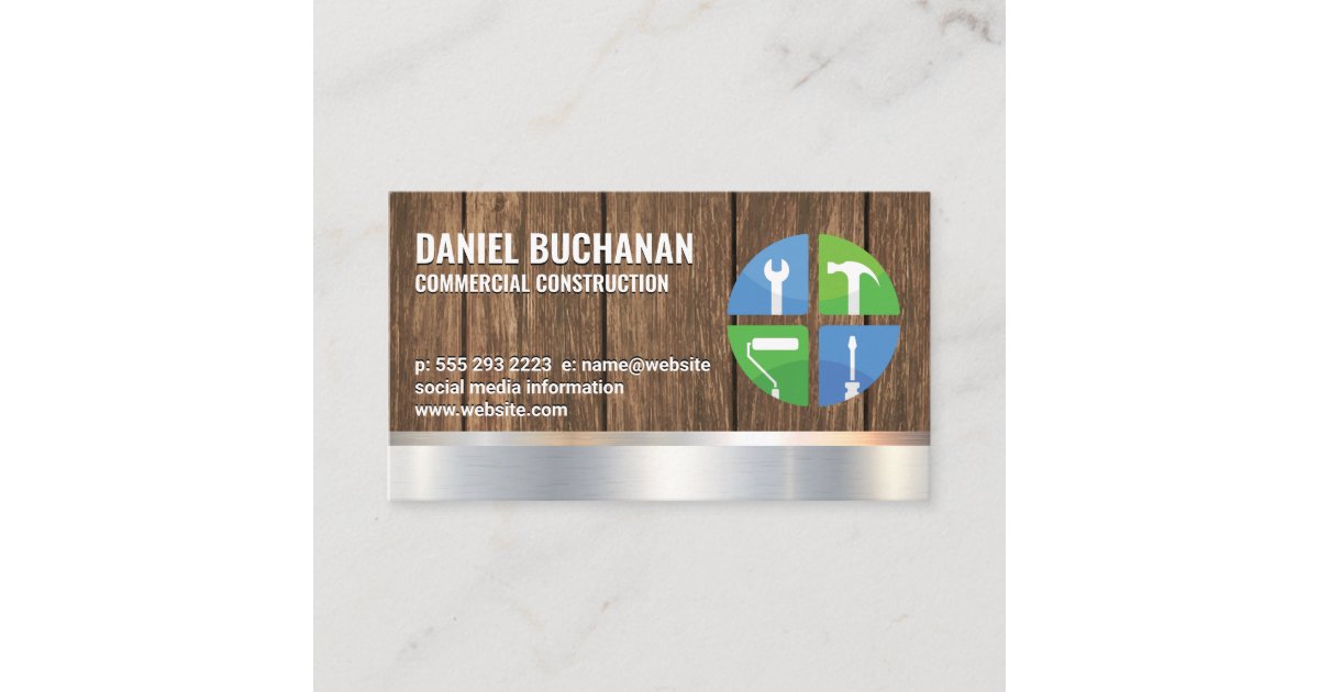 Construction Hand Tools Icons | Wood Business Card | Zazzle