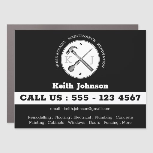 Construction Handyman Black Monogram Logo Car Magnet | Zazzle