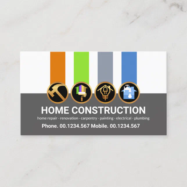 Construction Handyman Medals Home Renovation Business Card | Zazzle