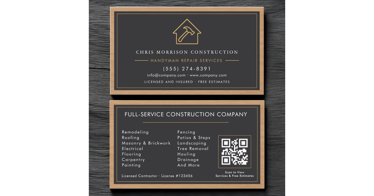Construction Handyman QR Code Professional Business Card | Zazzle
