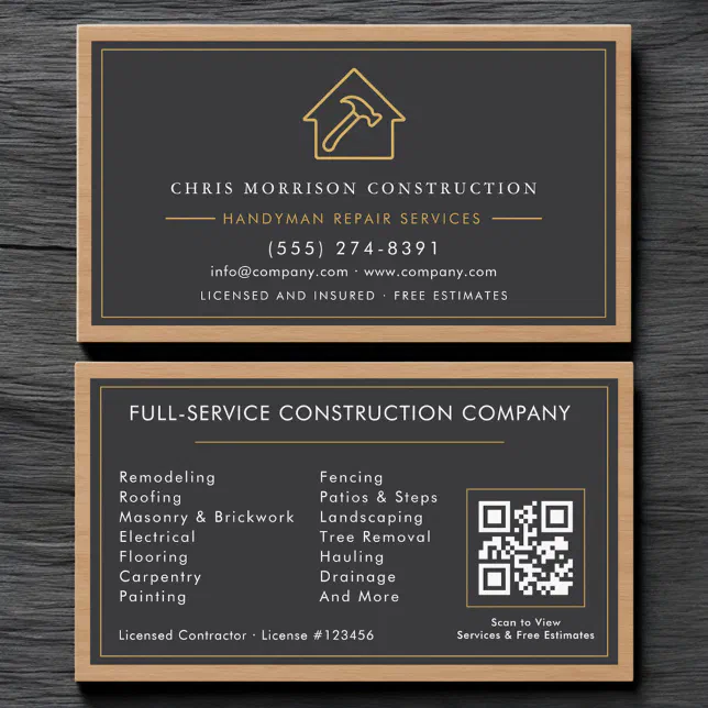 Construction Handyman QR Code Professional Business Card | Zazzle